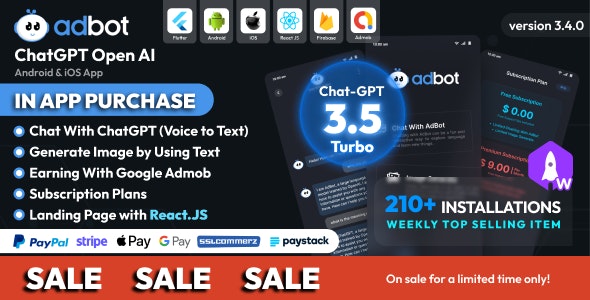 دانلود سورس کد فلاتر AdBot - هوش مصنوعی ChatGPT