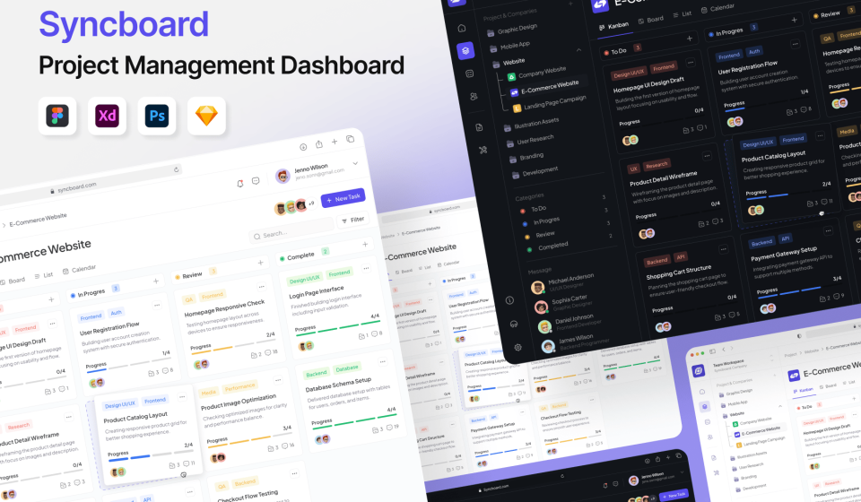 دانلود کیت UI داشبورد Syncboard - مدیریت پروژه 📊🌓